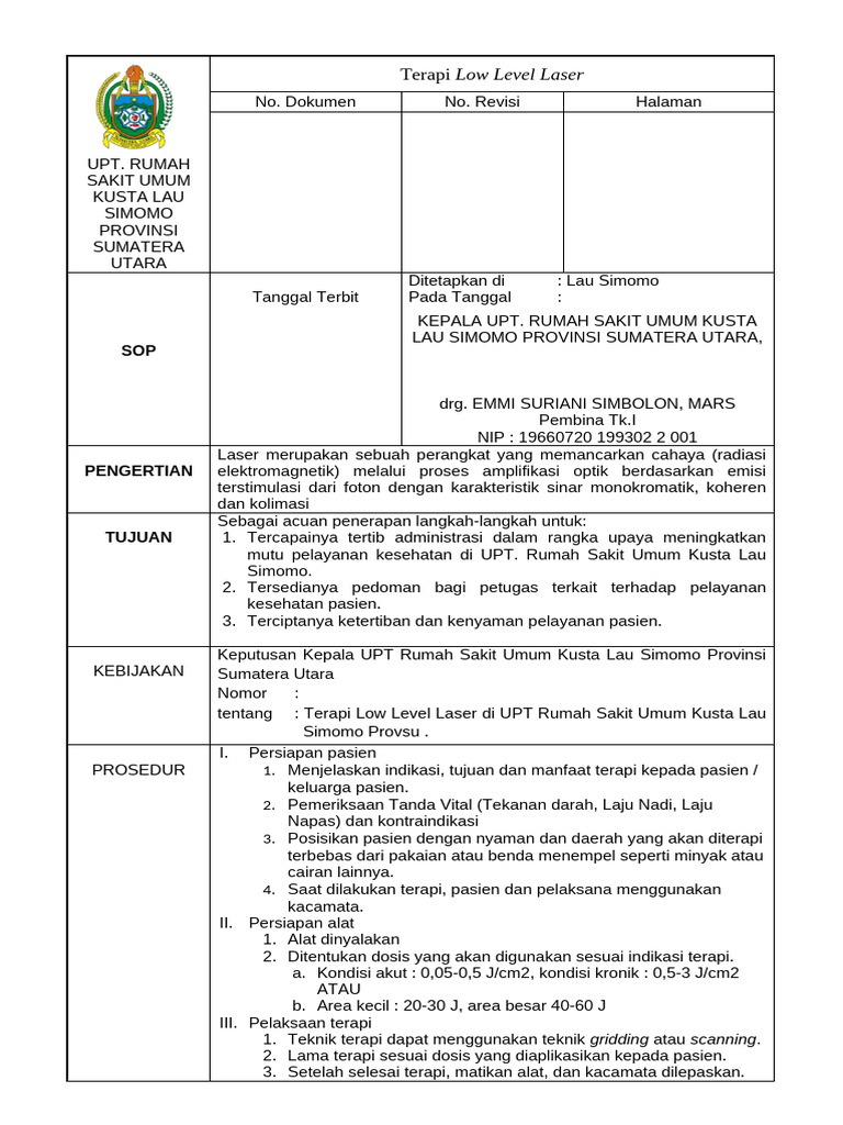 SOP Terapi Low Level Laser | PDF