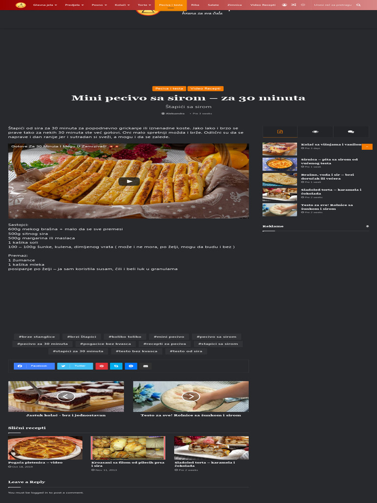 Mini Pecivo Sa Sirom - Za 30 Minuta - Domaći Recepti | PDF