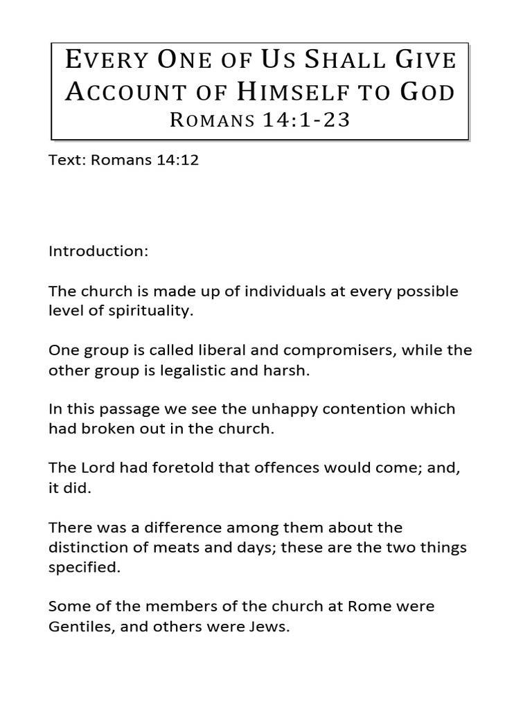 Every One of Us Shall Give Account of Himself To God (06!09!10 Wed PM ...