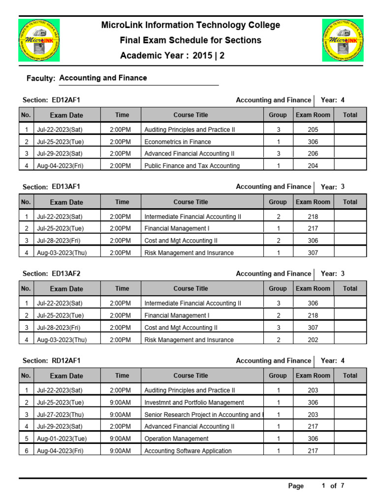 3rd Year & Above Exam Schedule | PDF | Computer Engineering | Operating ...