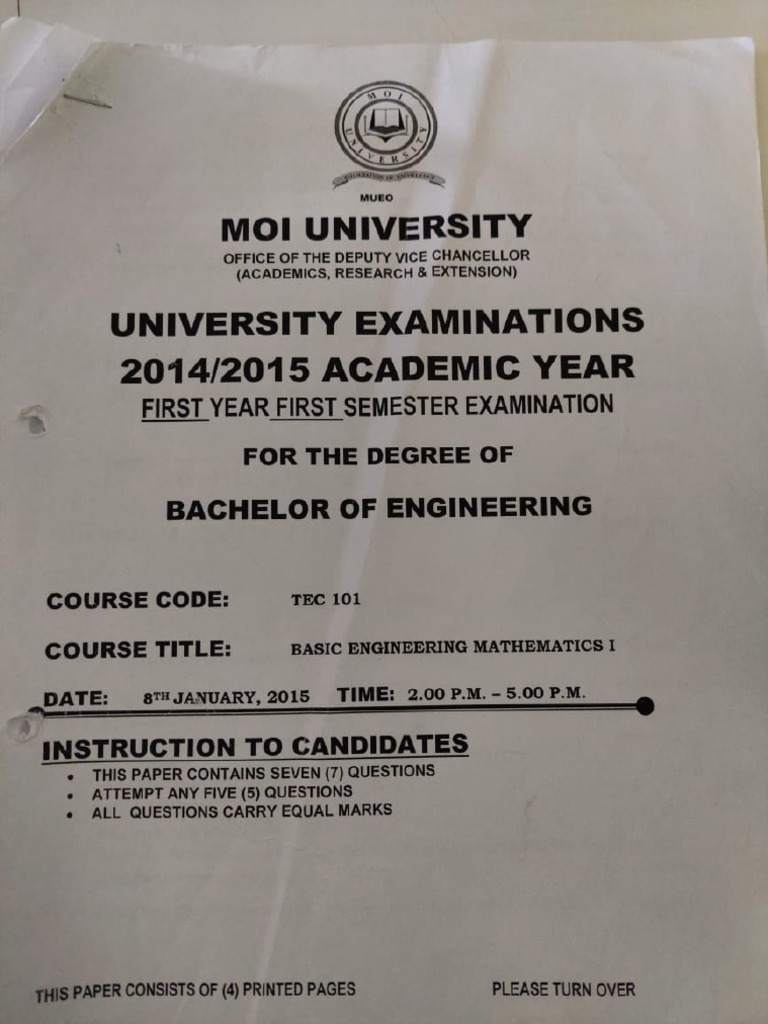 Basic Engineering Mathematics I_TEC 101_1637403380 | PDF