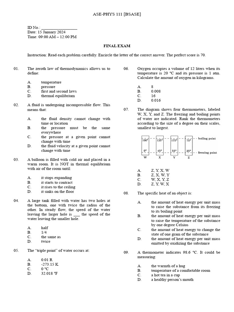 ASE-PHYS 111 Finals Set 2 | PDF | Gases | Pressure