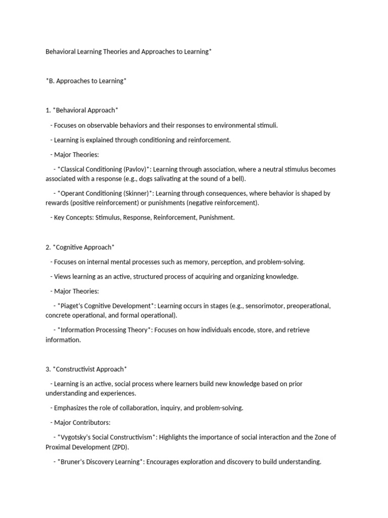 Behavioral Learning Theories Overview | PDF | Learning | Constructivism (Philosophy Of Education)