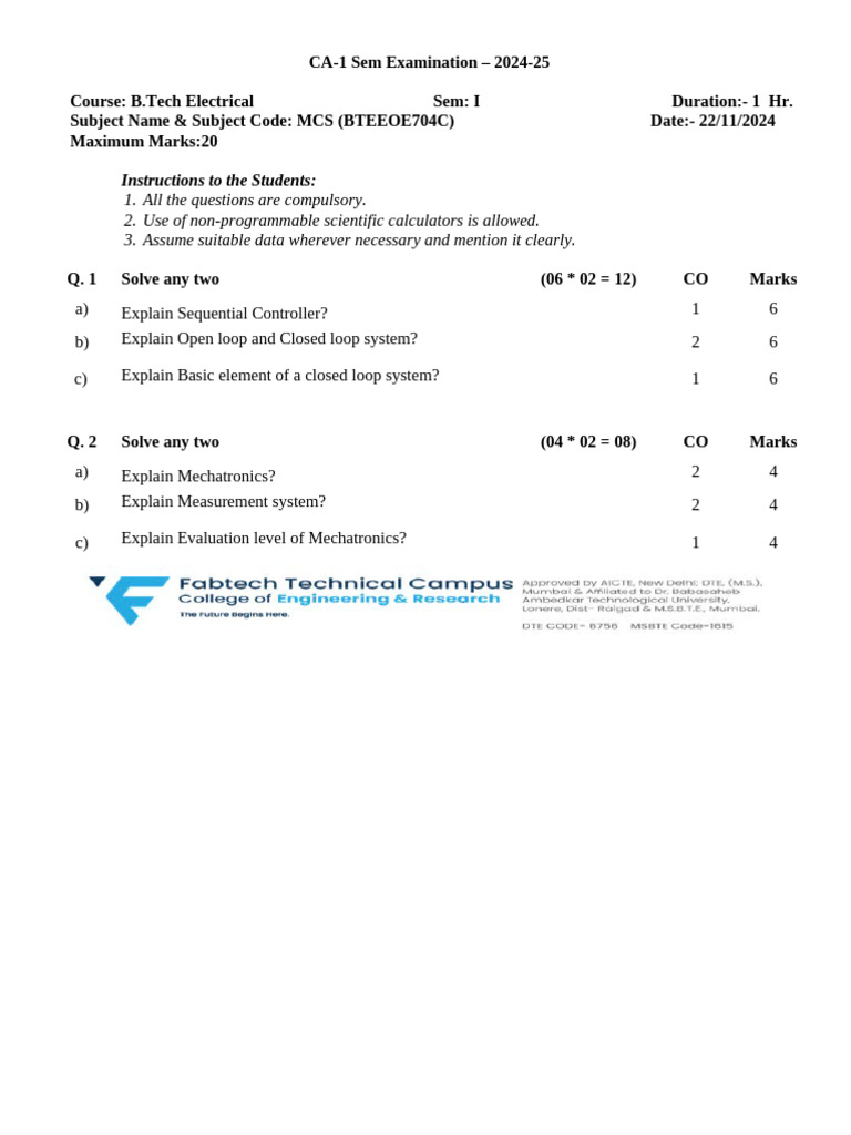 Mechatronic CA1 QP - | PDF