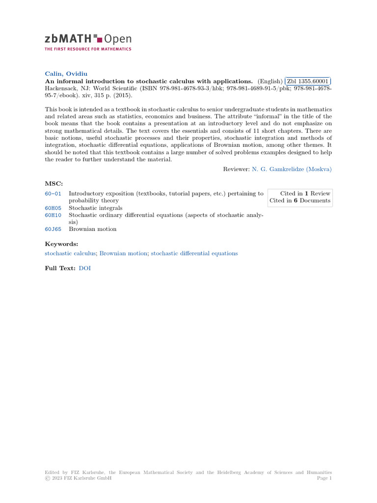 An Informal Introduction To Stochastic C | PDF