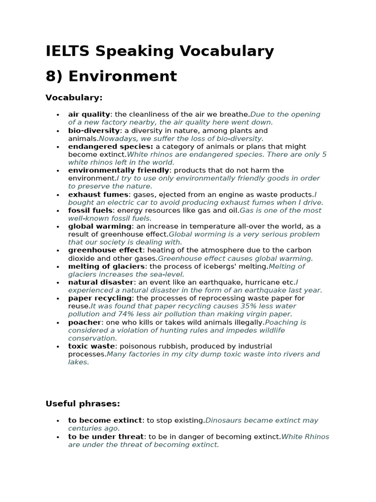IELTS Environment Vocabulary Guide | PDF | Waste | Climate Change