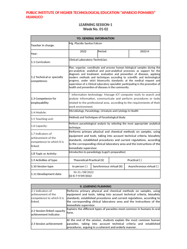 Learning Session on Parasite -I-criteria | PDF | Medicine | Educational ...