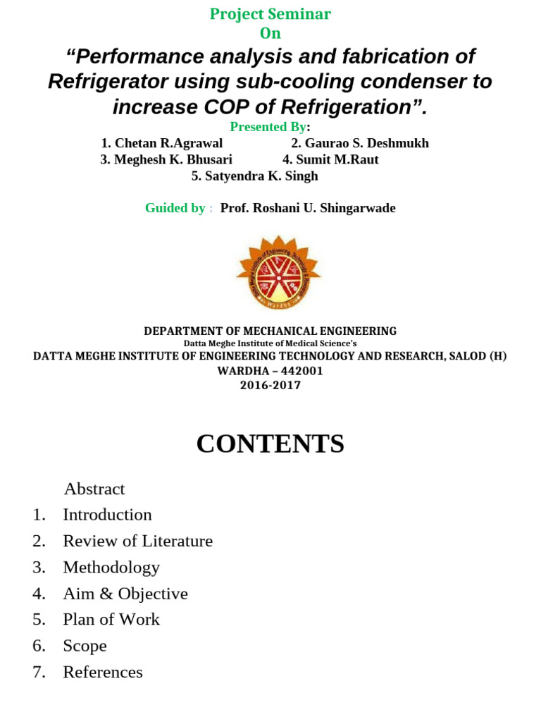 Project | PDF | Refrigerator | Refrigeration