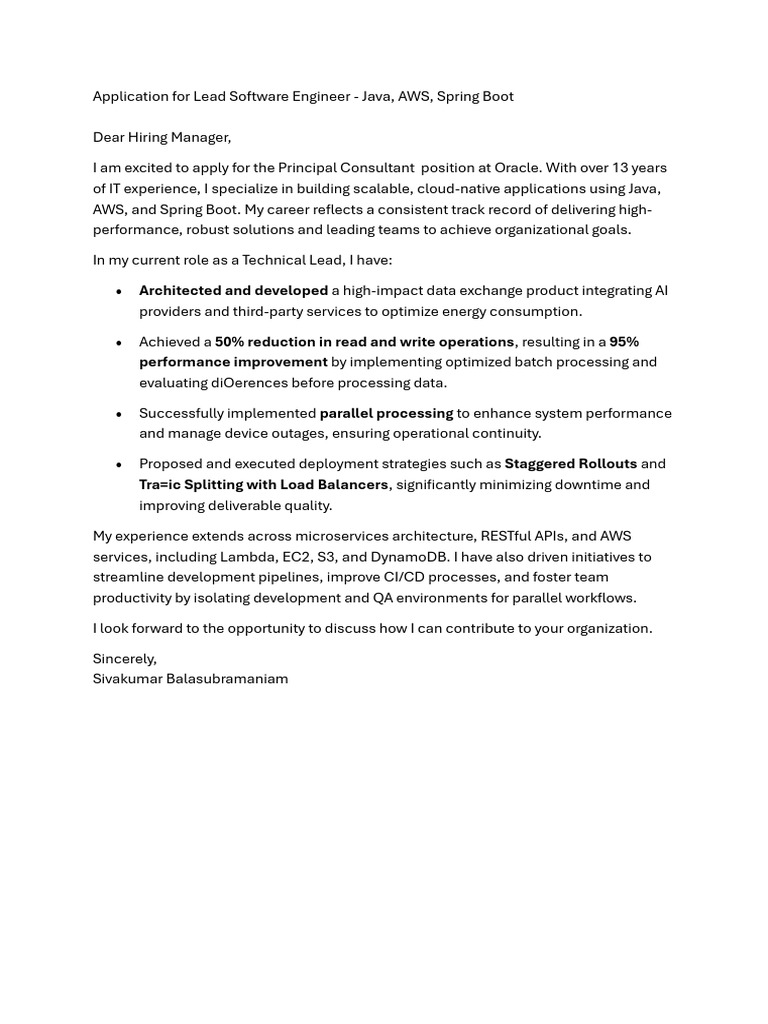 Application for Lead Software Engineer | PDF