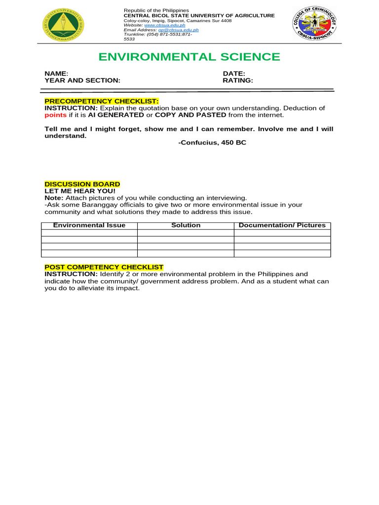 ENVIRONMENTAL SCIENCE ACTIVITY | PDF