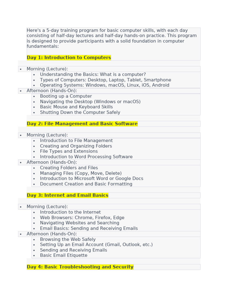 5 Day Training Basic Computer | PDF | Software Engineering | Computer Science