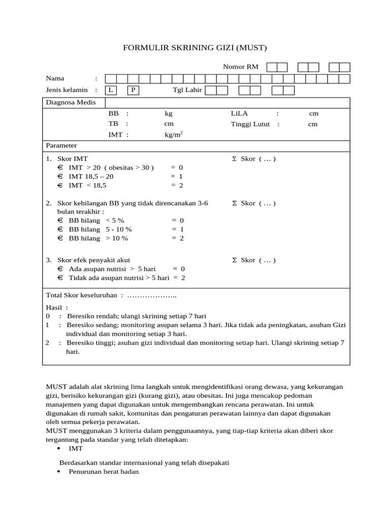 Skrining Gizi MUST: Risiko Rendah | PDF