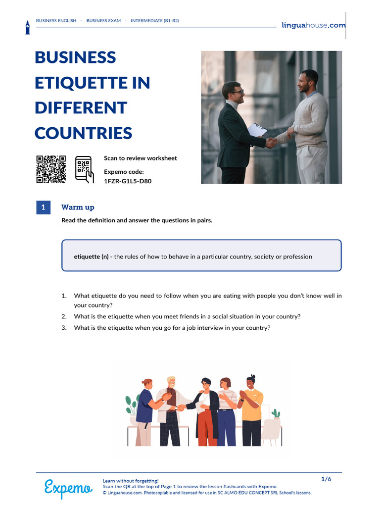 Business Etiquette in Different Countries British English Teacher B1 B2 ...