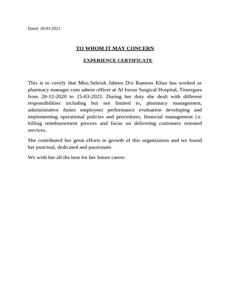 Sehrish Experience | PDF