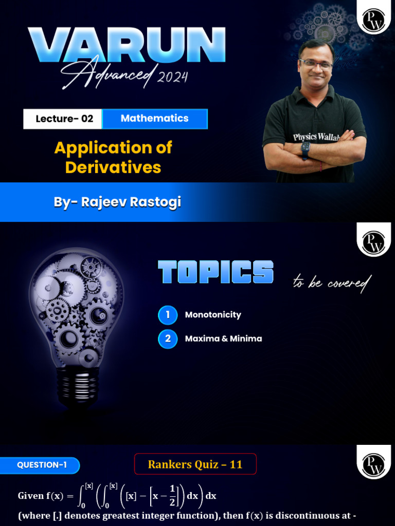 Application of Derivatives 02 - Question Notes - Varun JEE Advanced ...