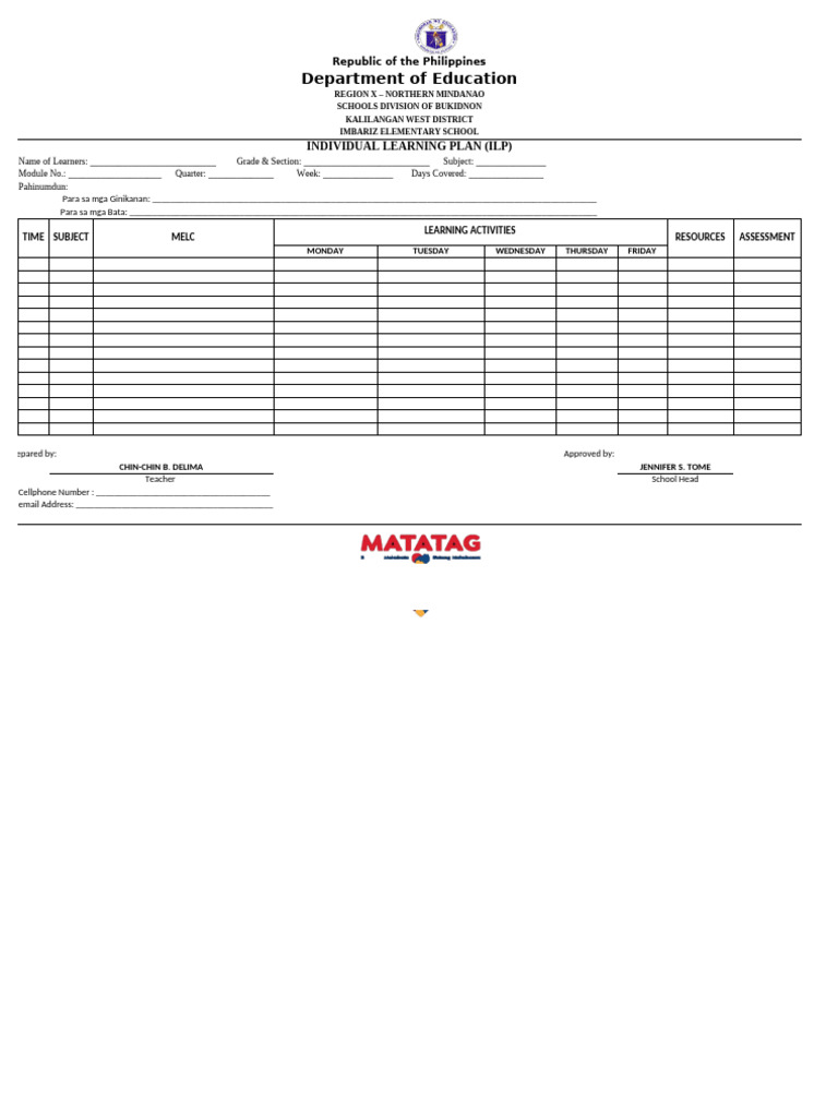 Department of Education: Individual Learning Plan (Ilp) | PDF