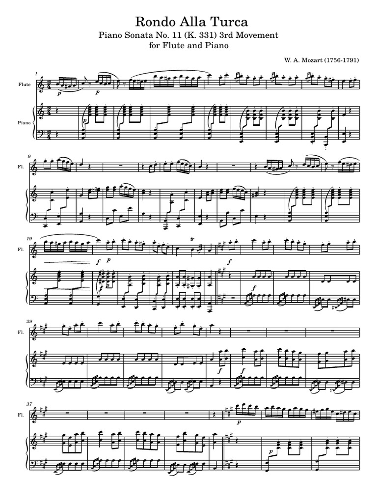 Mozart - Rondo Alla Turca For Flute and Piano | PDF