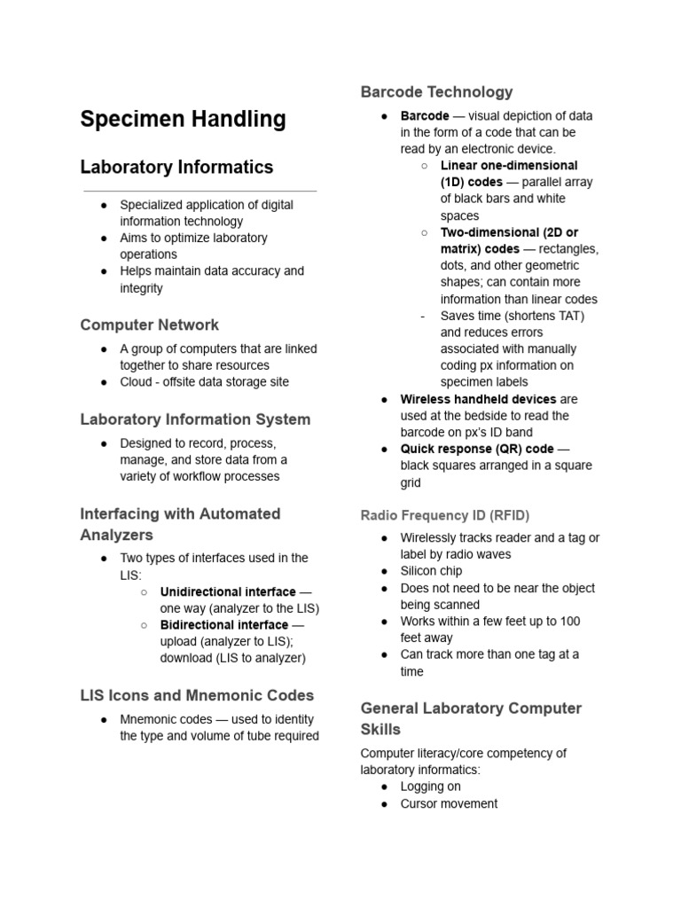 Specimen Handling | PDF | Barcode | Computer Science