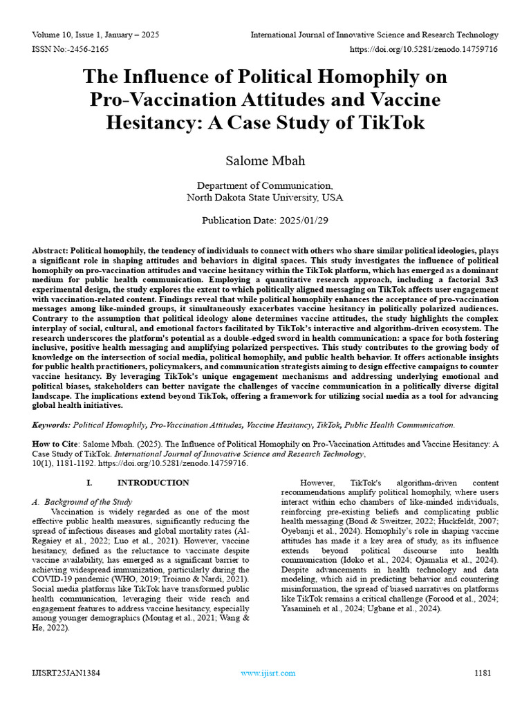 The Influence of Political Homophily On Pro-Vaccination Attitudes and Vaccine Hesitancy: A Case ...