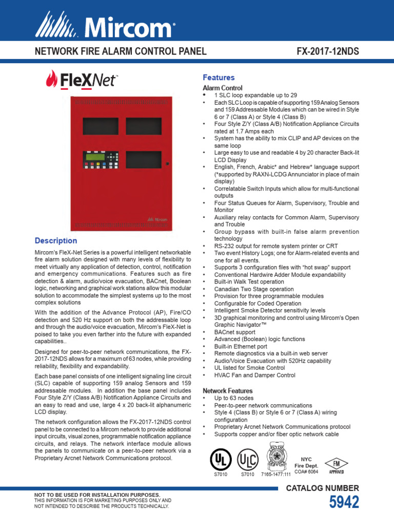 CAT-5942 FleX-Net FX-2017-12NDS Network Fire Alarm Control Panel | PDF ...