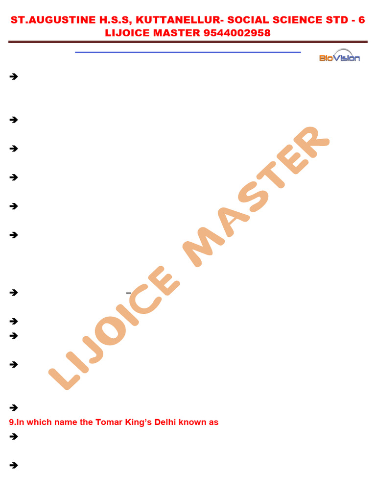 BIO-VISION_STD 6 SS Unit 1 Note EM2 (1) | PDF | Mughal Empire