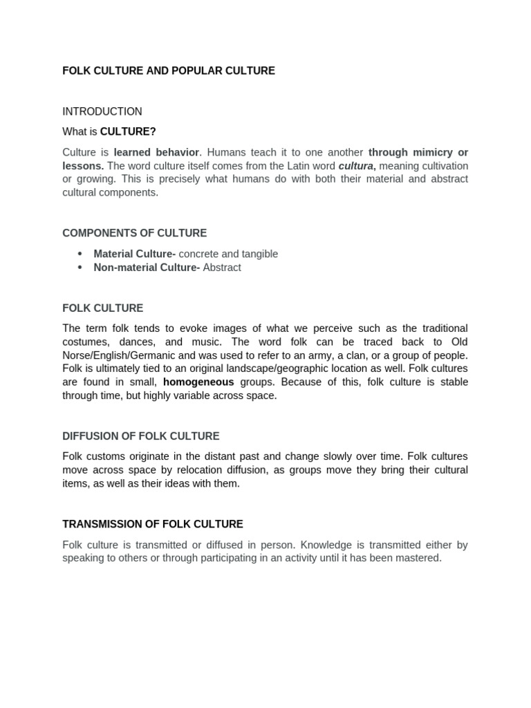 Folk vs. Popular Culture Explained | PDF | Folklore | Folk Music