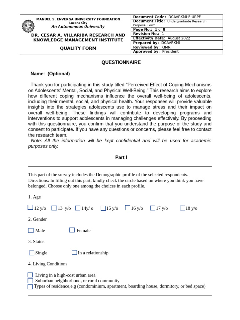 Questionnaires (2) | PDF | Sustainability | Natural Environment