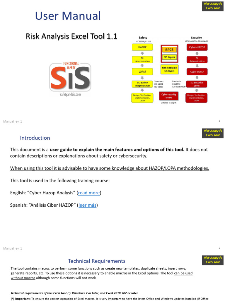 Risk Analysis Excel Tool - Manual | PDF | Microsoft Excel | Matrix (Mathematics)