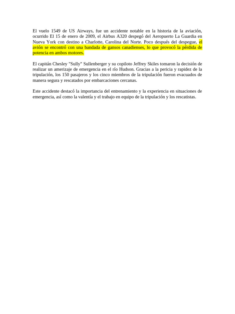 Amerizaje del vuelo 1549 en el Hudson | PDF