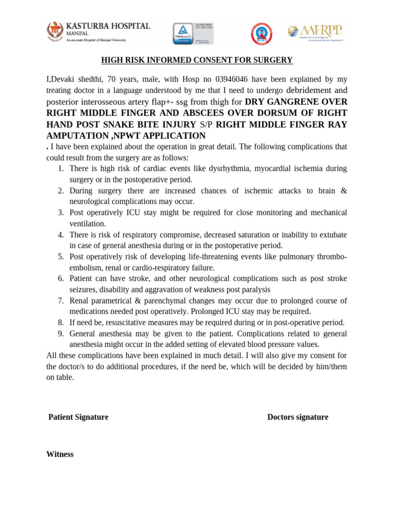 High Risk Consent - Krishnaveni | PDF