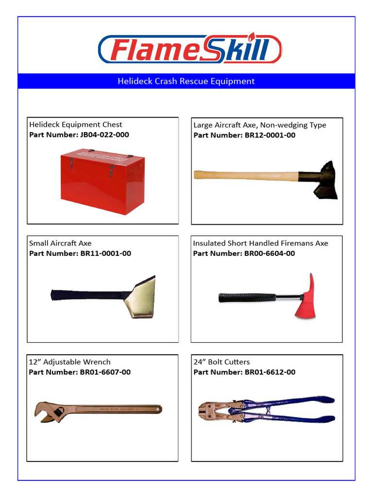 Helideck Crash Rescue Gear List | PDF | Tools | Cutting Tools