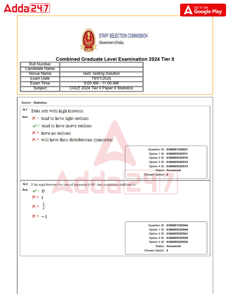 19 Jan Paper II Statistics HN 1 | PDF | Chi Squared Distribution ...