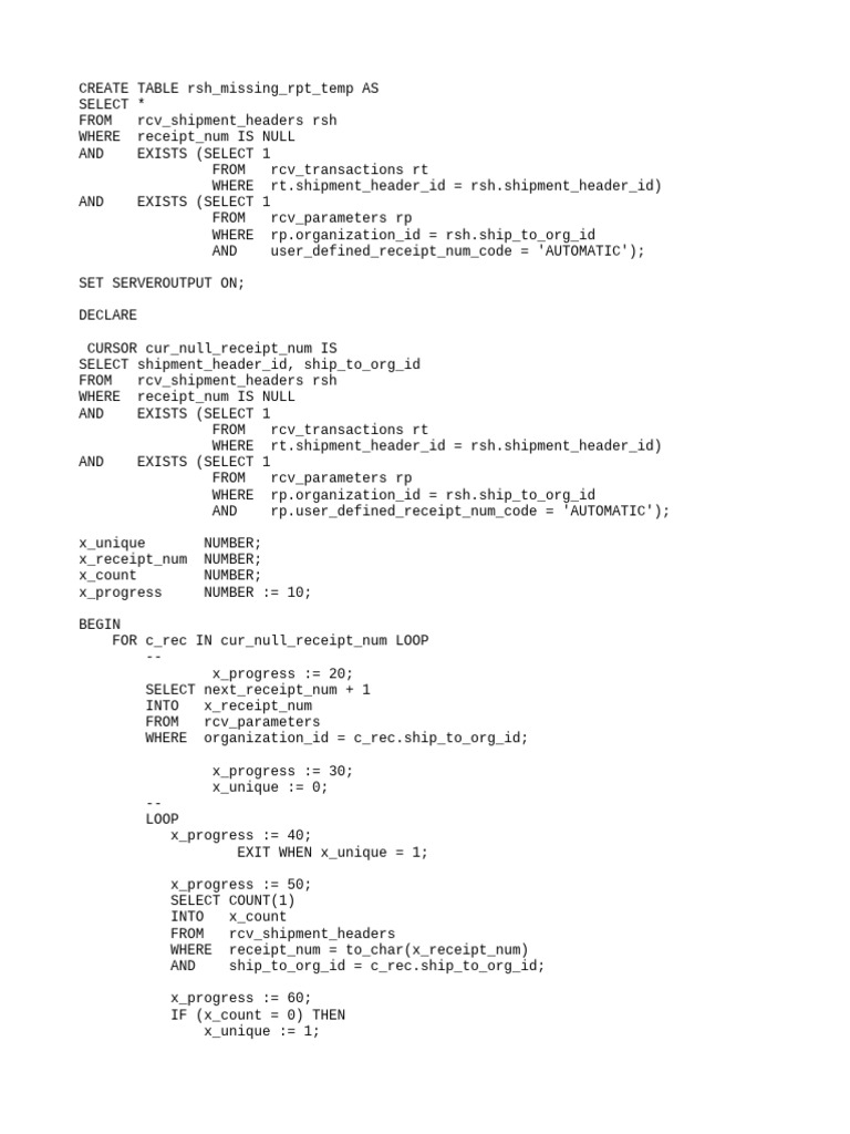 Handling Missing Receipt Numbers | PDF | Databases | Computer Programming