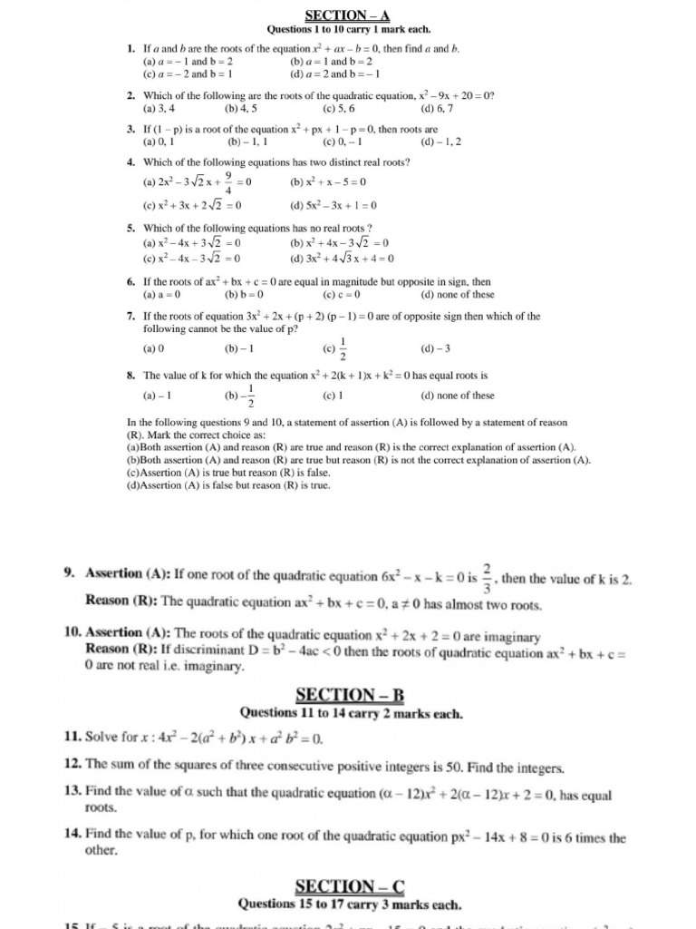 CH - Quadratic Equation Test | PDF