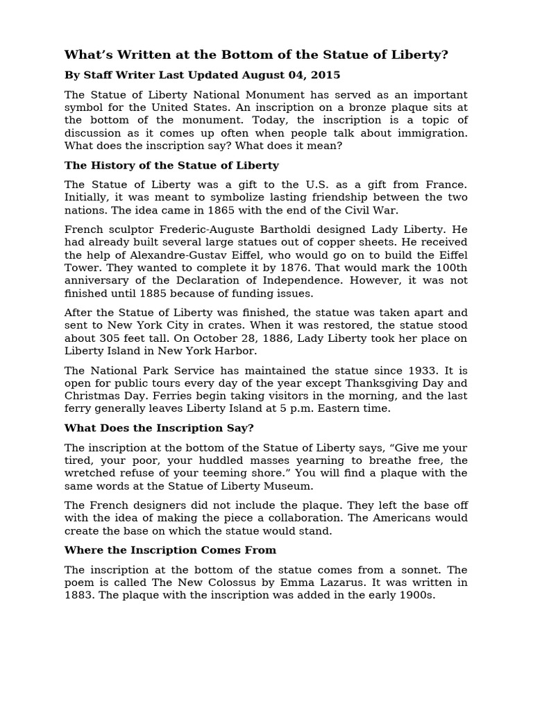 Statue of Liberty's Inscription Meaning | PDF