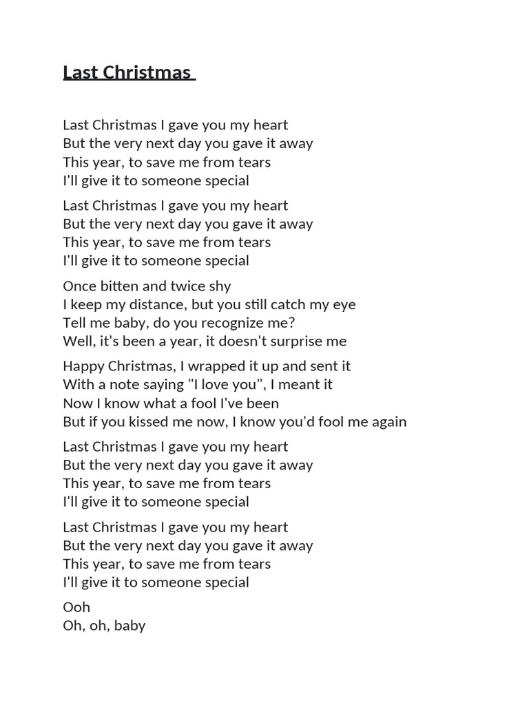 Last Christmas Song Lyrics Analysis | PDF
