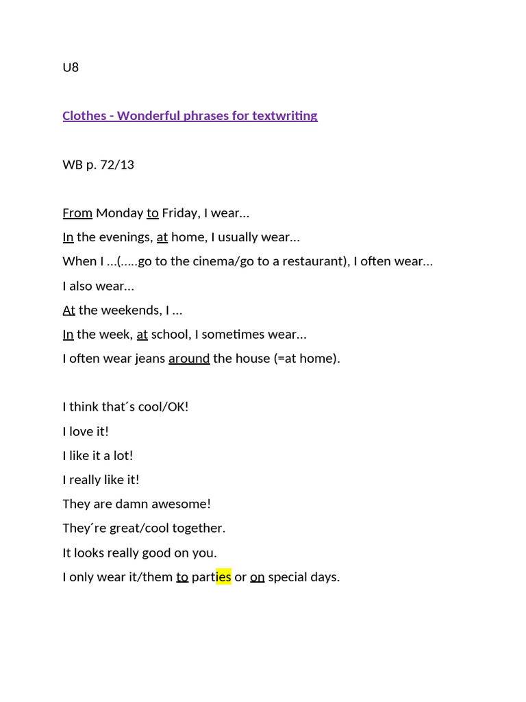 Clothing Descriptions and Phrases | PDF