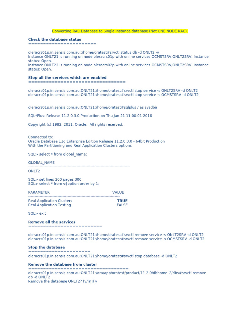 Converting RAC Database to Single Instance database | PDF | Software | Information Technology