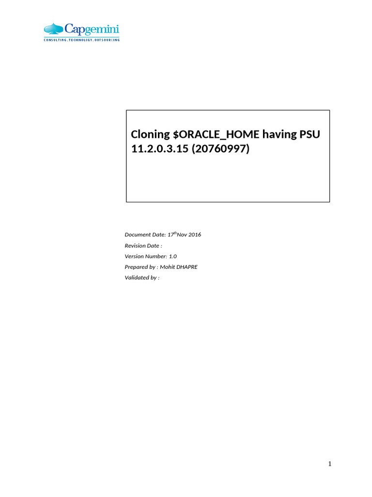 Clone ORACLE - HOME 11.2.0.3 With PSU 20760997 | PDF | Information ...
