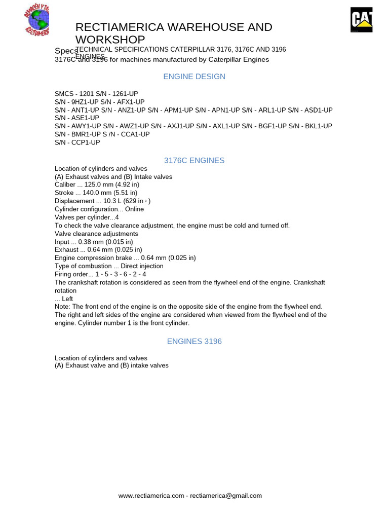 Caterpillar 3176 - 3176C - 3196 | PDF | Internal Combustion Engine | Piston