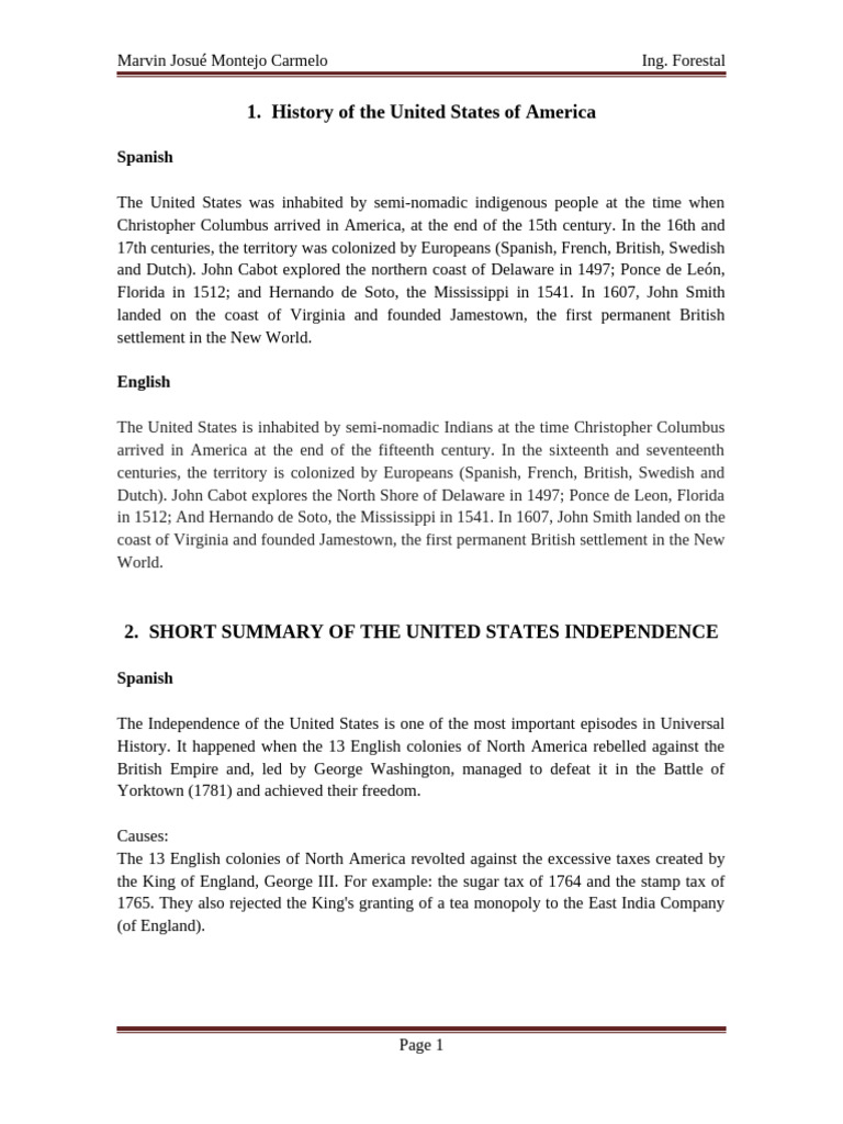 History of The United States of North America | PDF | European ...