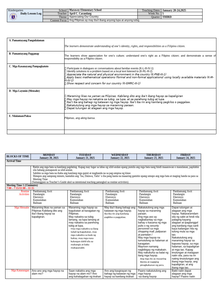 Kindergarten DLL Q3 Week 6 | PDF