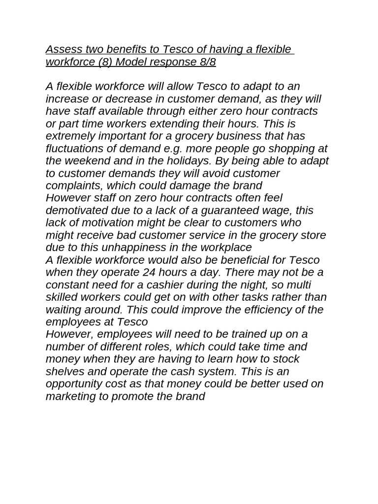 8 Mark Exemplar Business Alevel Edexcel | PDF | Employment | Tesco