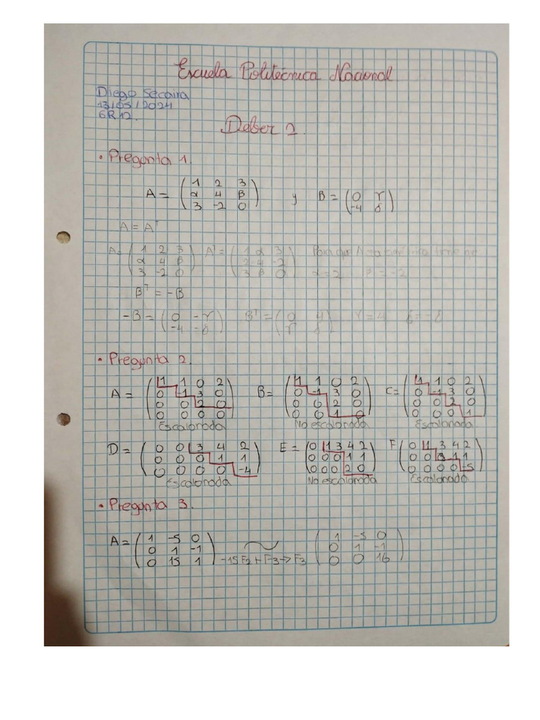 Deber 2 Algebra Lineal EPN | PDF