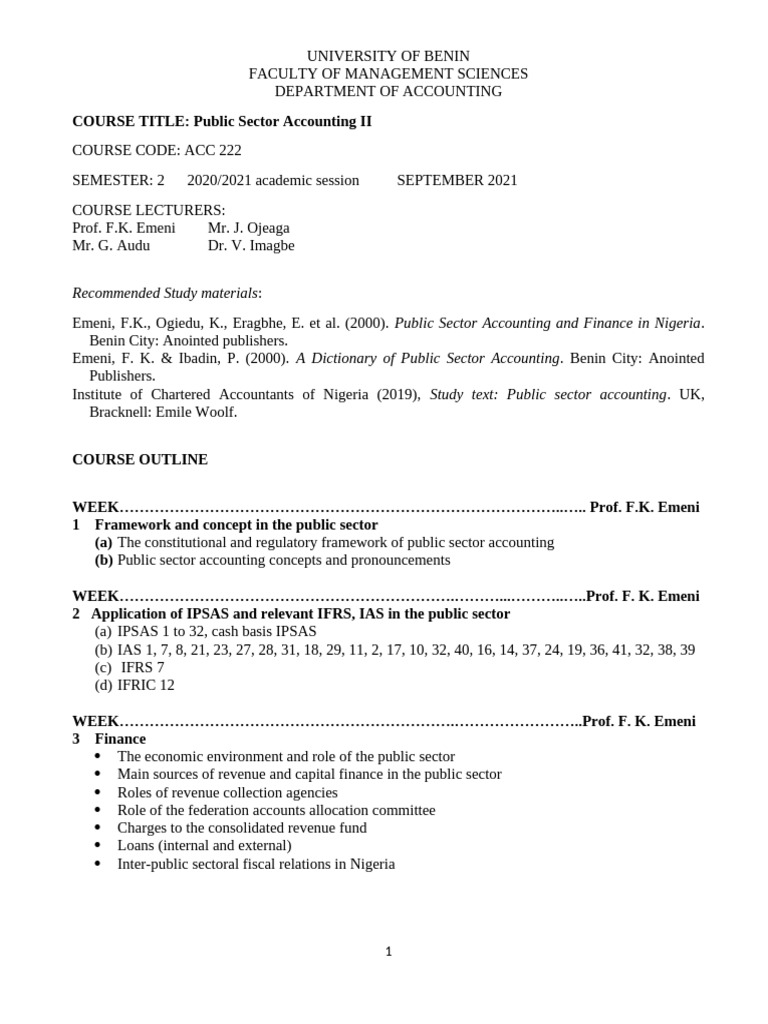 Public Sector Accounting II Course Outline | PDF | Audit | Balance Sheet