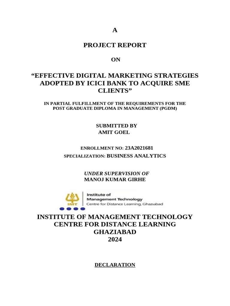 Amit Goel IMT Project | PDF | Search Engine Marketing | Digital Marketing