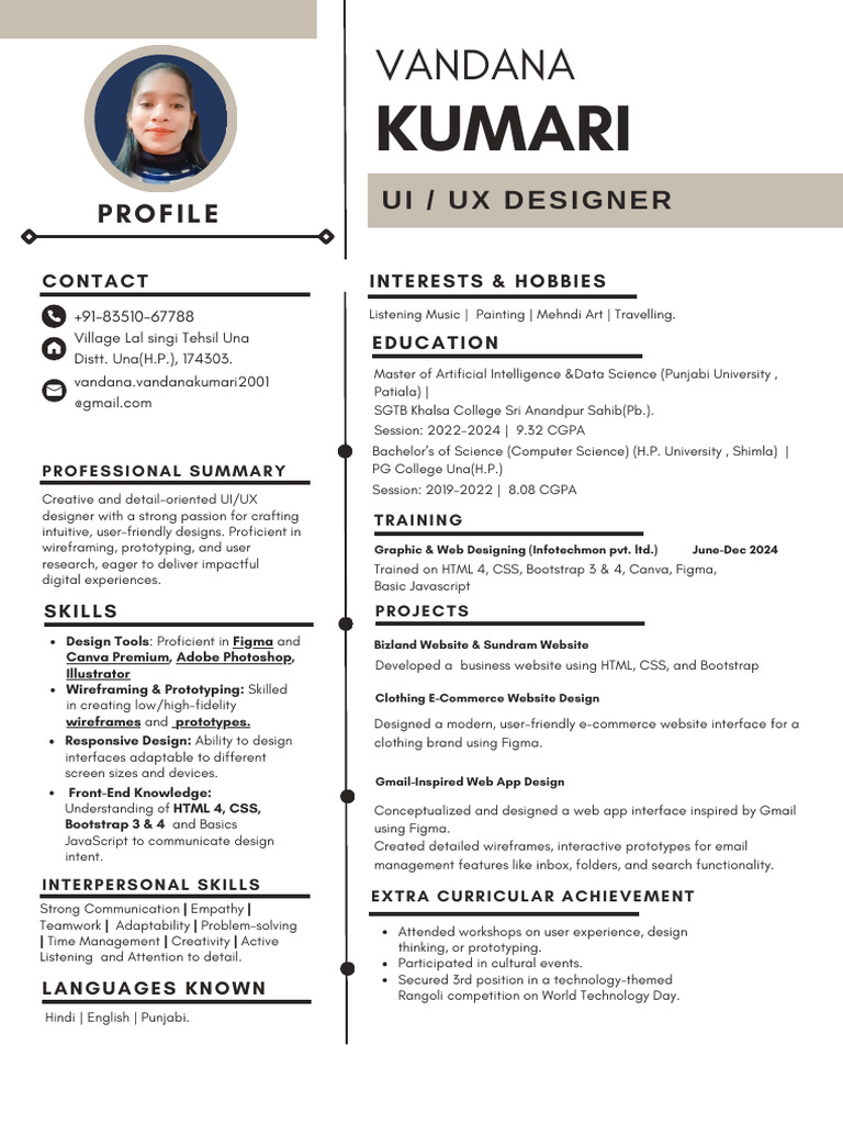 vandana kumari resume | PDF | Web Design | User Interface
