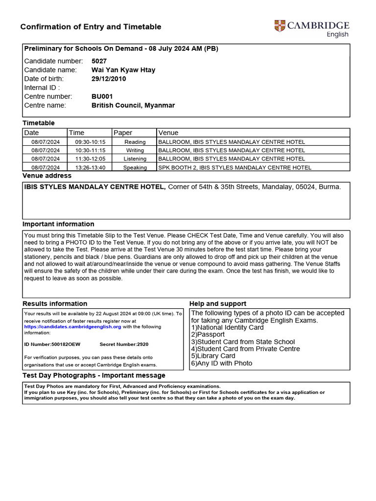 Wai Yan Kyaw Htay-Preliminary For Schools On Demand - 08 July 2024 ...