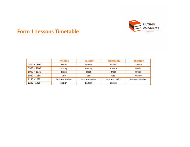 Form 1 Timetable-2 | PDF