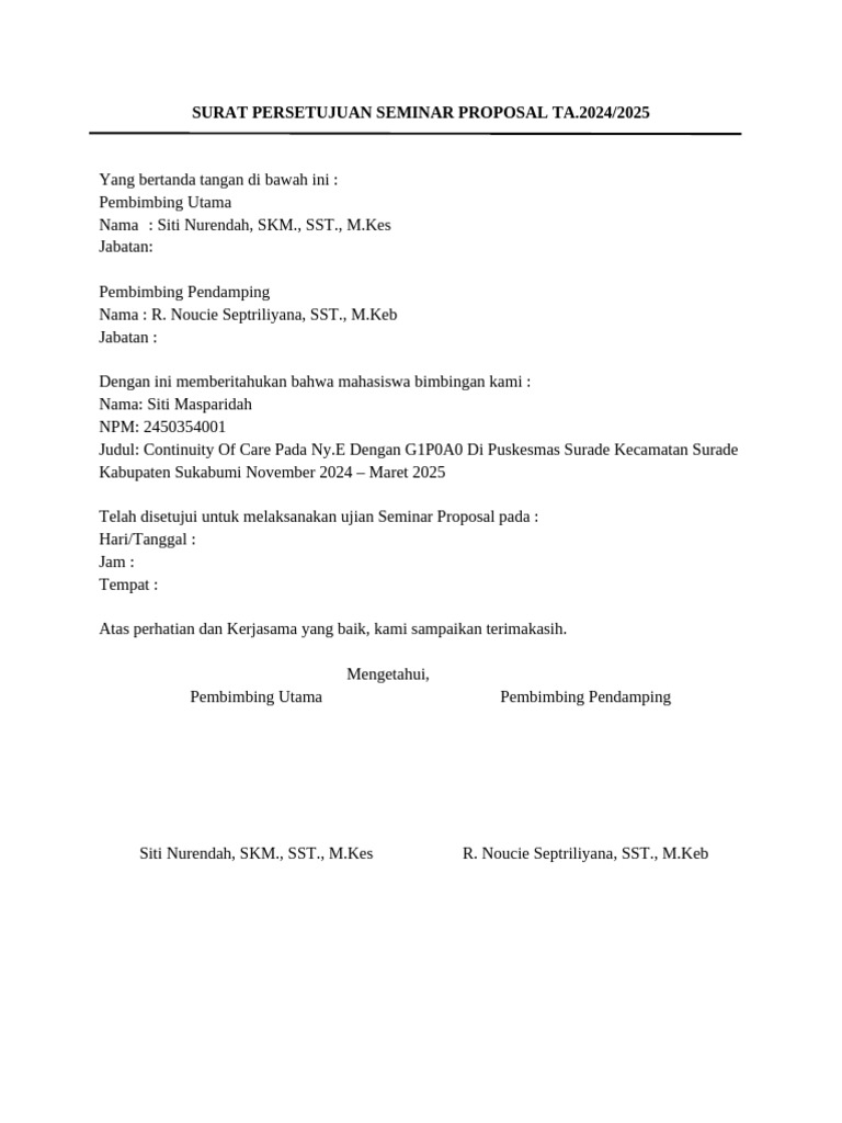 Surat Persetujuan Proposal | PDF